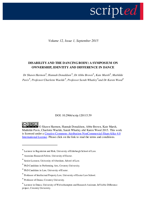 (PDF) Disability and the Dancing Body: A symposium on ownership, identity and difference in dance