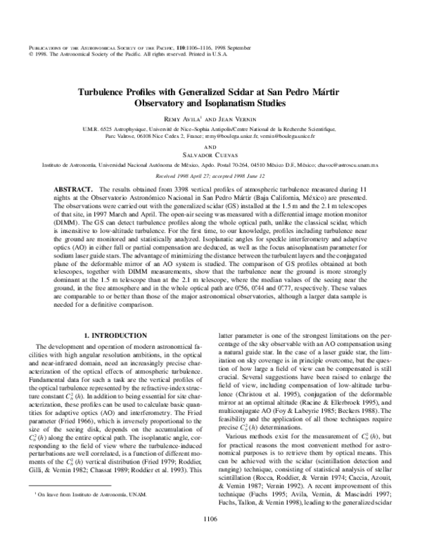(PDF) Turbulence Profiles with Generalized Scidar at San Pedro Mártir ...