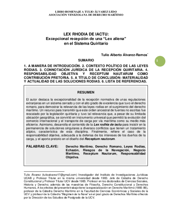 (PDF) LEX RHODIA DE IACTU: Excepcional recepción de una "Lex aliena" en ...