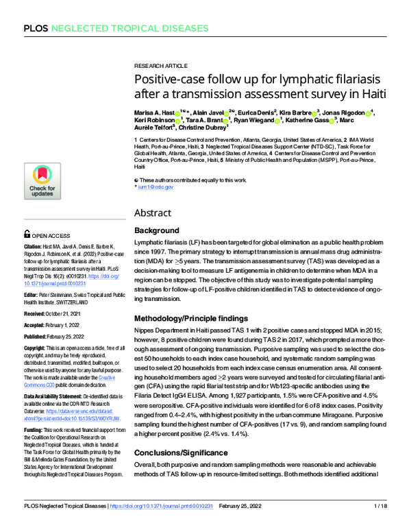 (PDF) Positive-case follow up for lymphatic filariasis after a ...