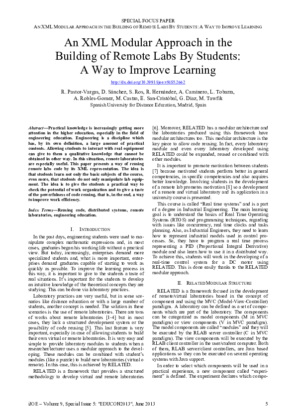 (PDF) An XML Modular Approach in the Building of Remote Labs by Students: A Way to Improve Learning