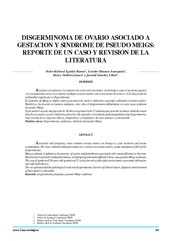 (PDF) Disgerminoma de ovario asociado a gestación y síndrome de Pseudo ...
