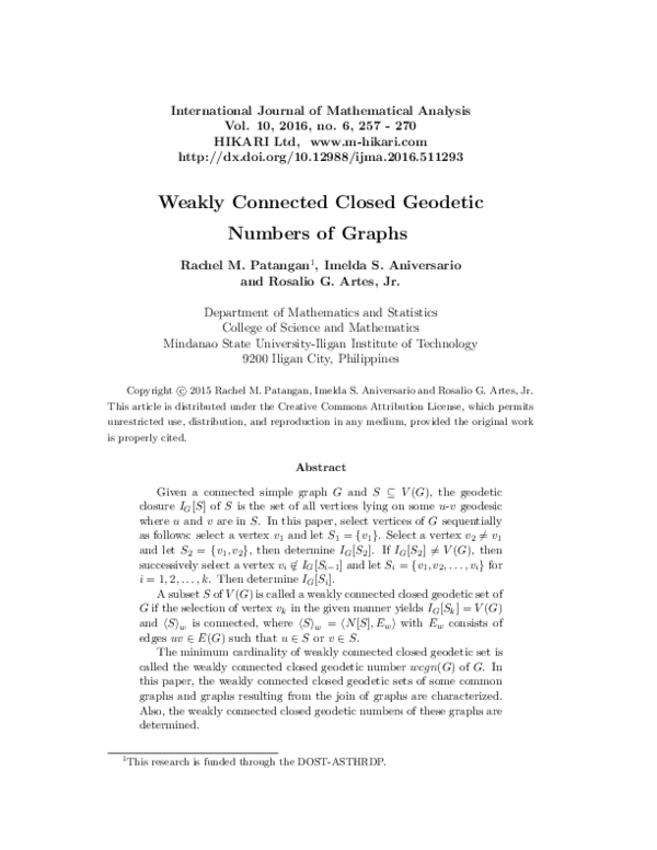 (PDF) Weakly connected closed geodetic numbers of graphs