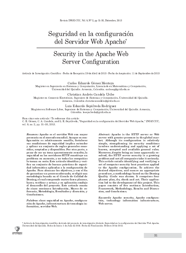 (PDF) Seguridad en la configuración del servidor web Apache
