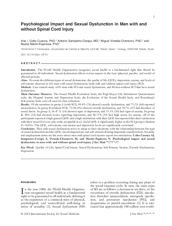 Pdf Psychological Impact And Sexual Dysfunction In Men With And