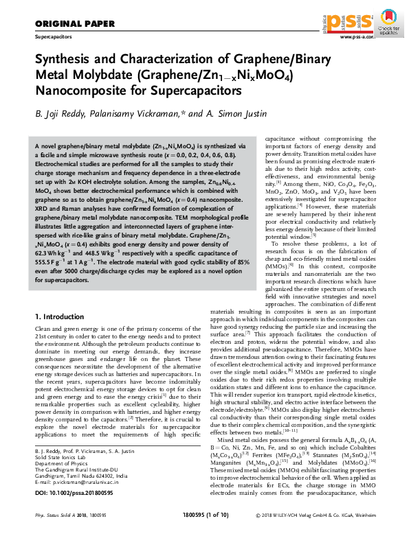 (PDF) Synthesis and Characterization of Graphene/Binary Metal Molybdate ...