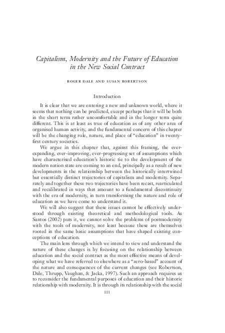 (PDF) Capitalism, Modernity and the Future of Education in the New ...
