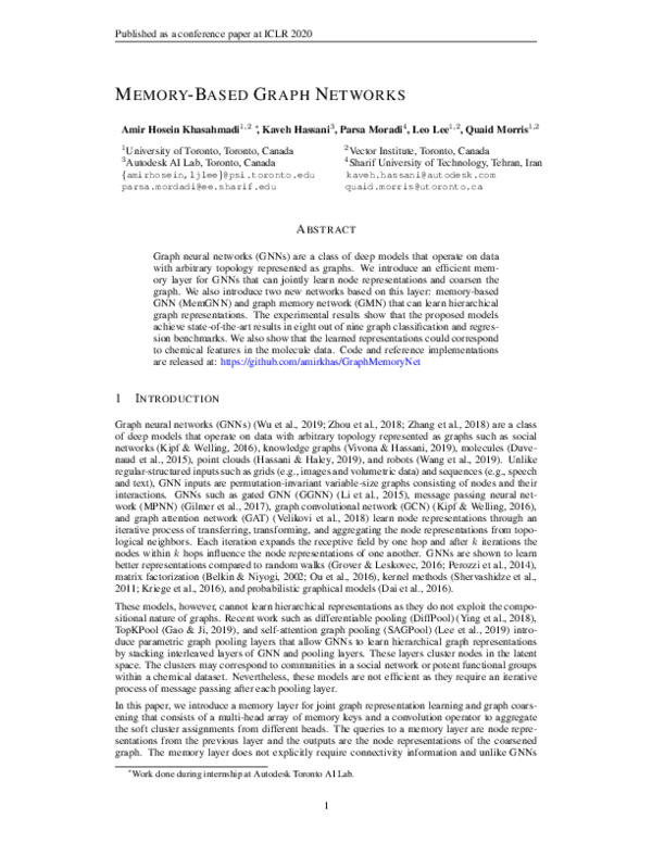 (PDF) Memory-Based Graph Networks