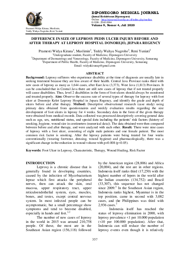 (PDF) Difference in Size of Leprosy Pedis Ulcer Injury Before and After ...