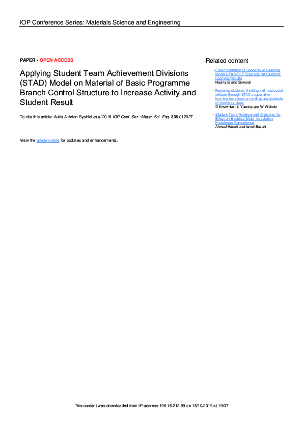(PDF) Applying Student Team Achievement Divisions (STAD) Model on Material of Basic Programme ...