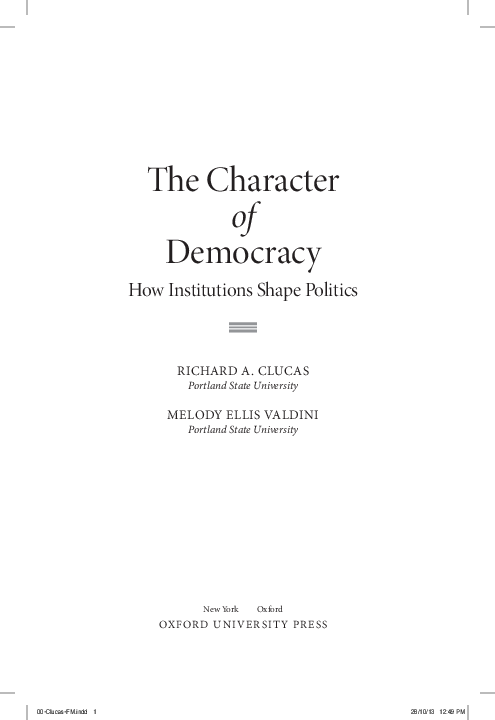 (PDF) The Character of Democracy: How Institutions Shape Politics