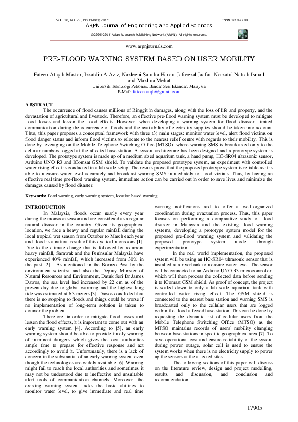(PDF) Conceptual design of pre-flood warning system based on user mobility