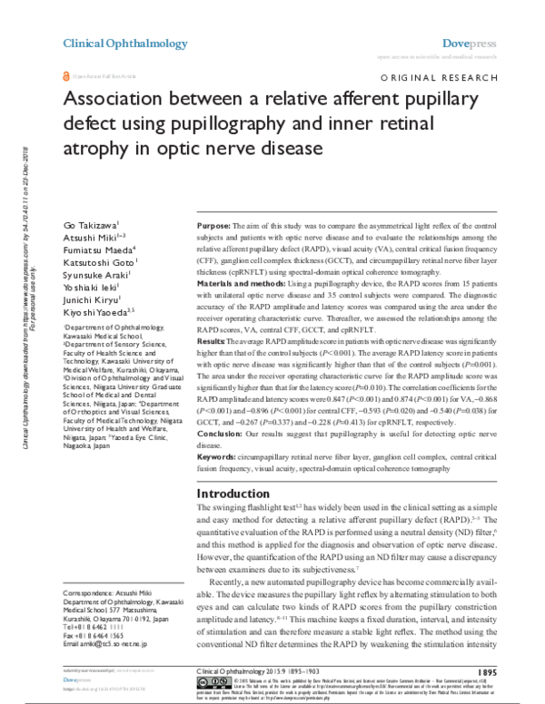 (PDF) Association between a relative afferent pupillary defect using ...