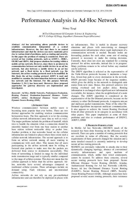 Pdf Performance Analysis In Ad Hoc Network
