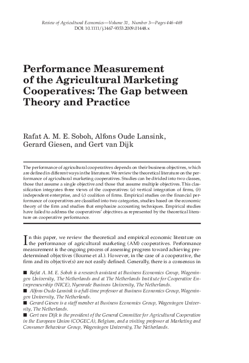 (PDF) Performance Measurement of the Agricultural Marketing ...