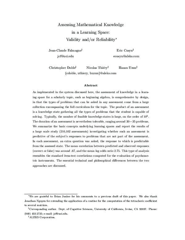 (PDF) Assessing Mathematical Knowledge in a Learning Space