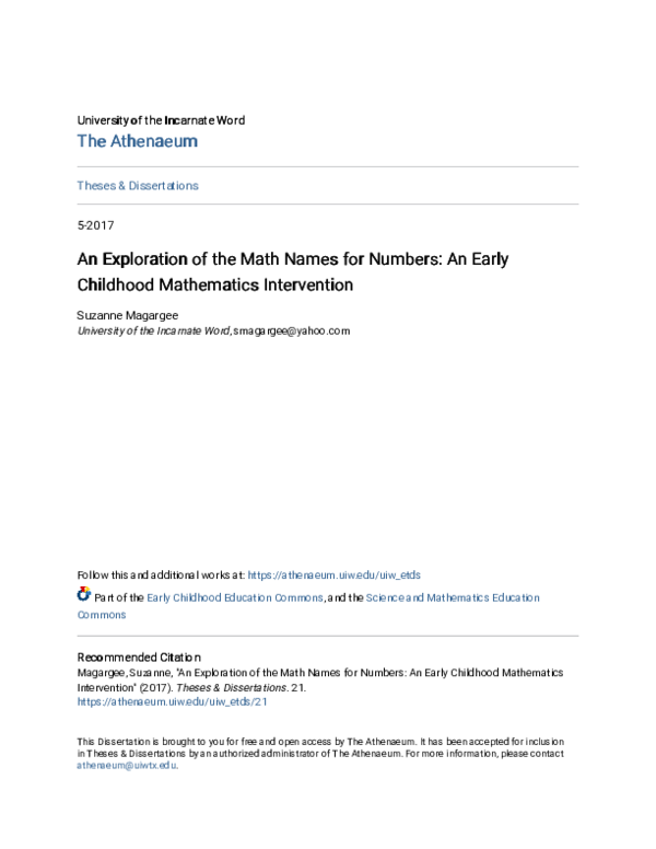 (PDF) An Exploration of the Math Names for Numbers: An Early Childhood ...