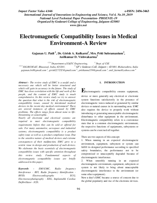(PDF) Electromagnetic Compatibility Issues in Medical Environment-A Review