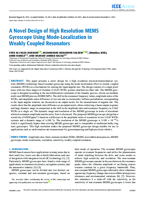 (PDF) A Novel Design of High Resolution MEMS Gyroscope Using Mode ...