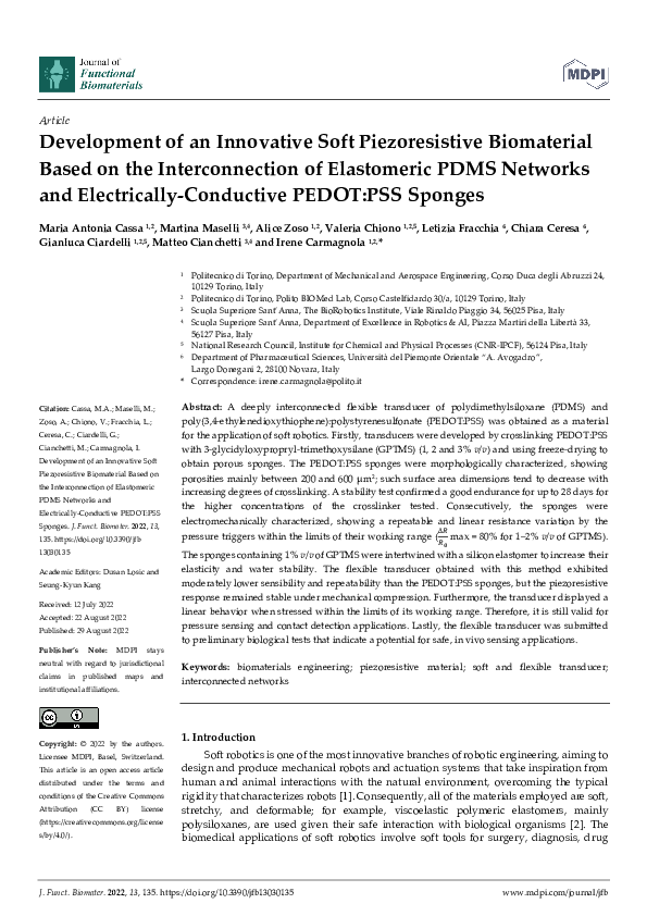 Pdf Development Of An Innovative Soft Piezoresistive Biomaterial Based On The Interconnection