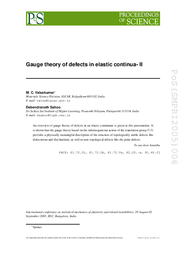 (PDF) Gauge theory of defects in continuous media II