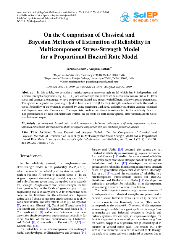 Pdf On The Comparison Of Classical And Bayesian Methods Of Estimation Of Reliability In