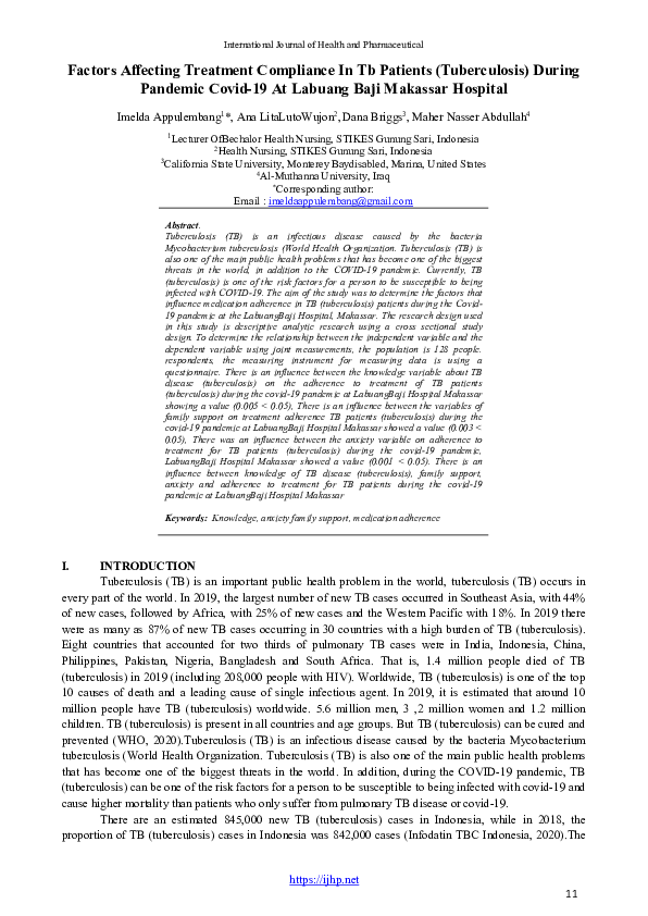 (PDF) Factors Affecting Treatment Compliance In Tb Patients (Tuberculosis) During Pandemic Covid ...