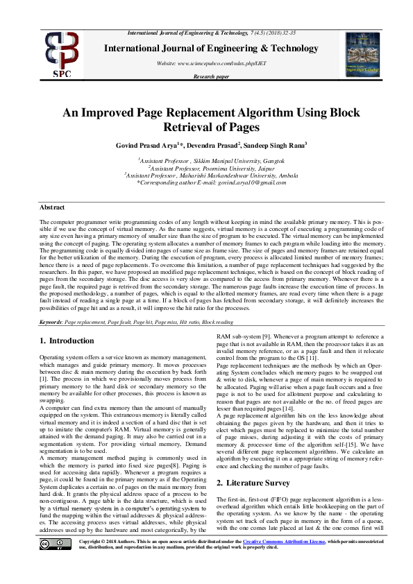 (PDF) An Improved Page Replacement Algorithm Using Block Retrieval of Pages | Devendra Prasad ...