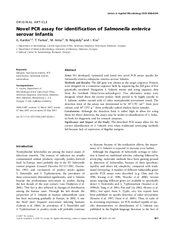 (PDF) Novel PCR assay for identification of Salmonella enterica serovar ...