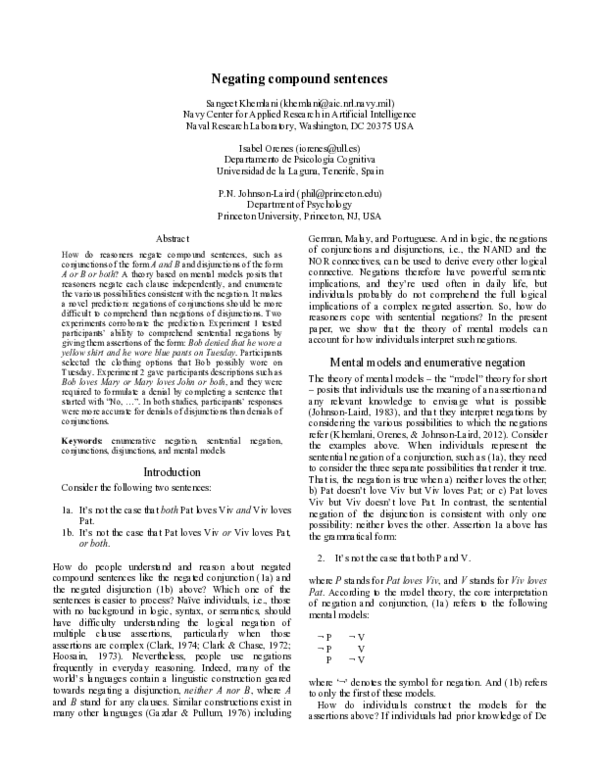 (PDF) Negating compound sentences