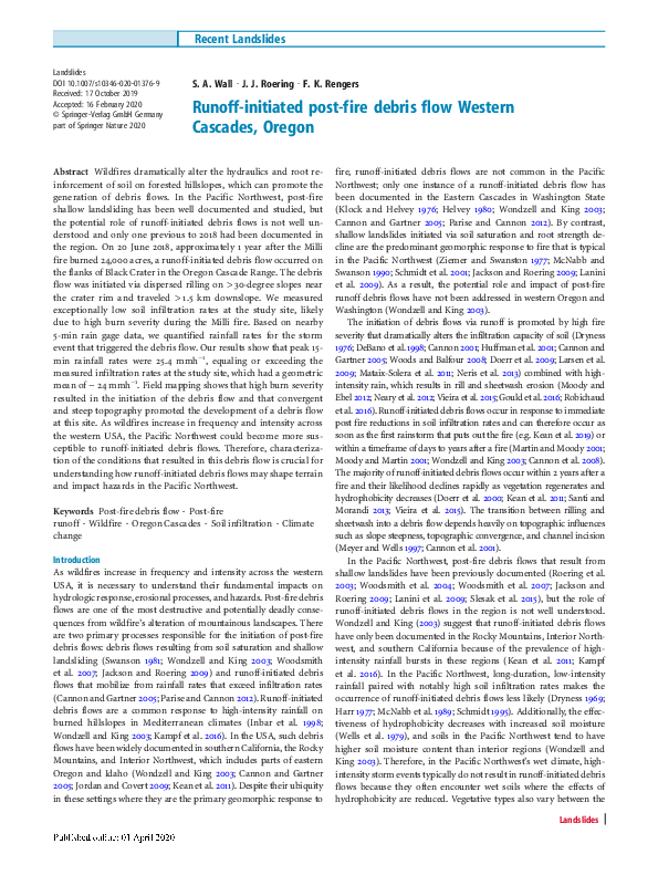 (PDF) Runoff-initiated post-fire debris flow Western Cascades, Oregon