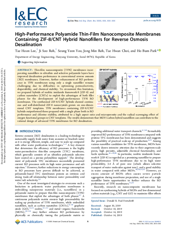 (PDF) High-performance polyamide thin-film-nanocomposite reverse osmosis membranes containing ...