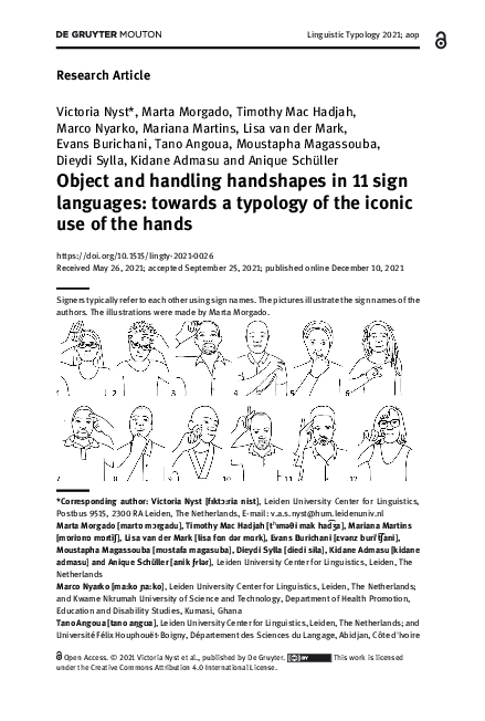 (PDF) Object and handling handshapes in 11 sign languages: towards a ...
