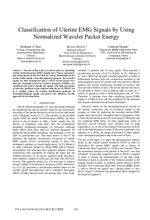 (PDF) Classification of uterine EMG signals by using Normalized Wavelet Packet Energy