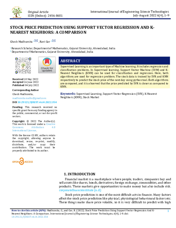 (PDF) STOCK PRICE PREDICTION USING SUPPORT VECTOR REGRESSION AND K-NEAREST NEIGHBORS: A COMPARISON
