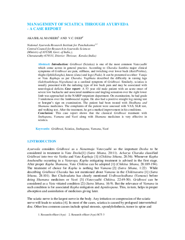 (PDF) Management of Sciatica through Ayurveda- A case report