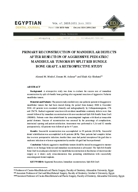 (PDF) Mandibular Reconstruction in Pediatric Tumors