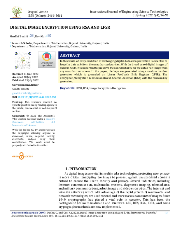 (PDF) DIGITAL IMAGE ENCRYPTION USING RSA AND LFSR