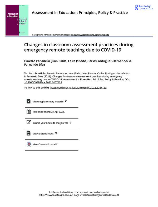 (PDF) Changes in classroom assessment practices during emergency remote ...