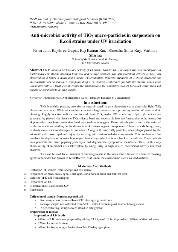 (PDF) Anti-microbial activity of TiO2 micro-particles in suspension on ...