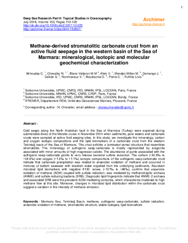 (PDF) Methane-derived stromatolitic carbonate crust from an active ...