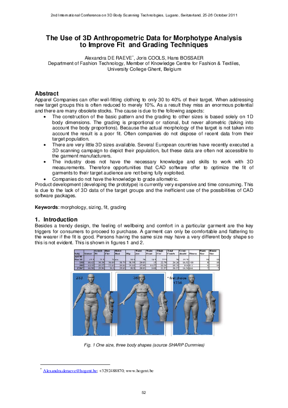 (PDF) The Use of 3D Anthropometric Data for Morphotype Analysis to Improve Fit and Grading ...