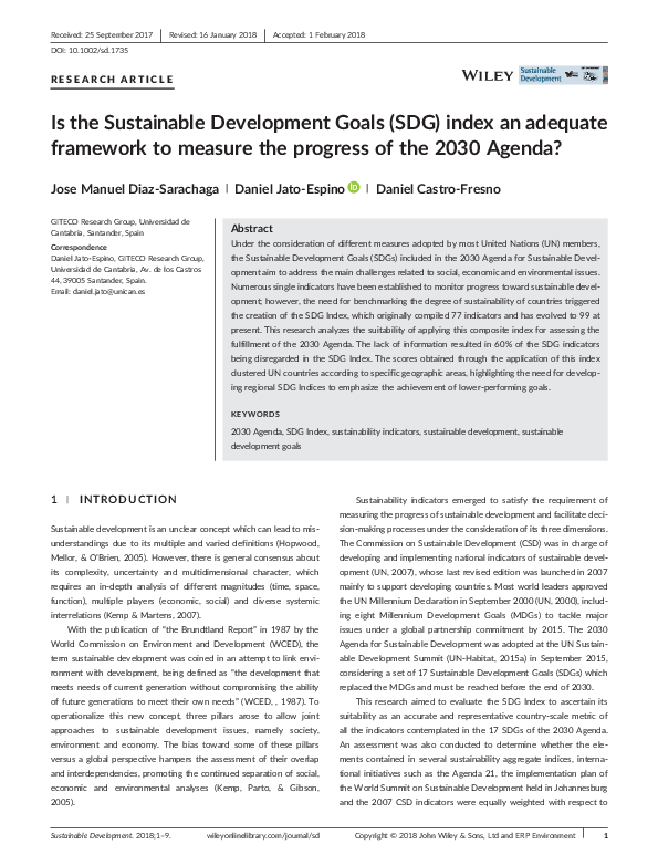 (PDF) Is the Sustainable Development Goals (SDG) index an adequate ...