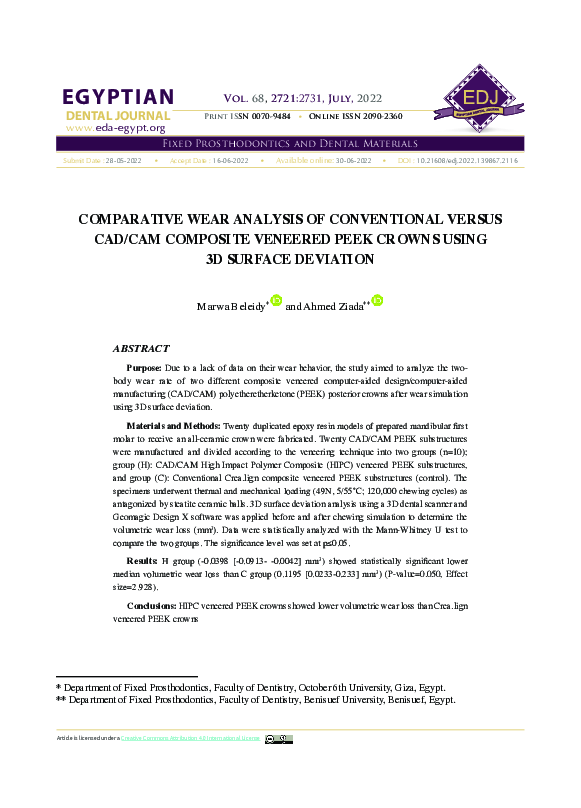 Pdf Comparative Wear Analysis Of Conventional Versus Cad Cam