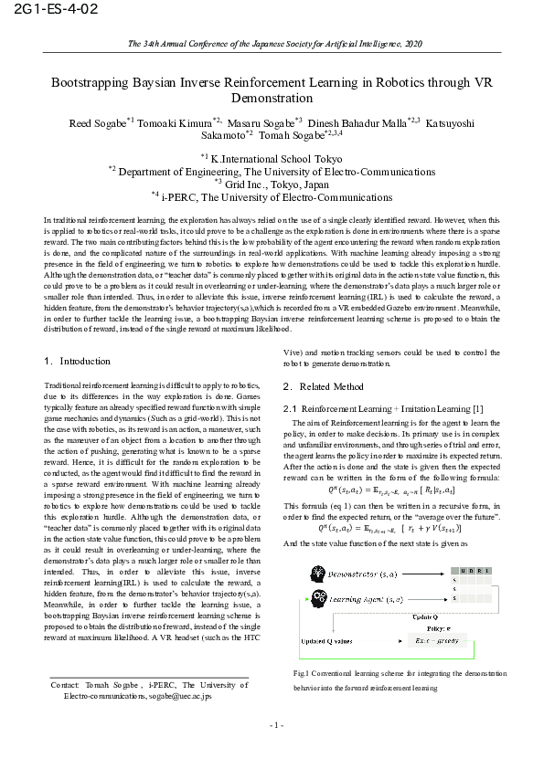 (PDF) Bootstrapping Baysian Inverse Reinforcement Learning in Robotics through VR Demonstration