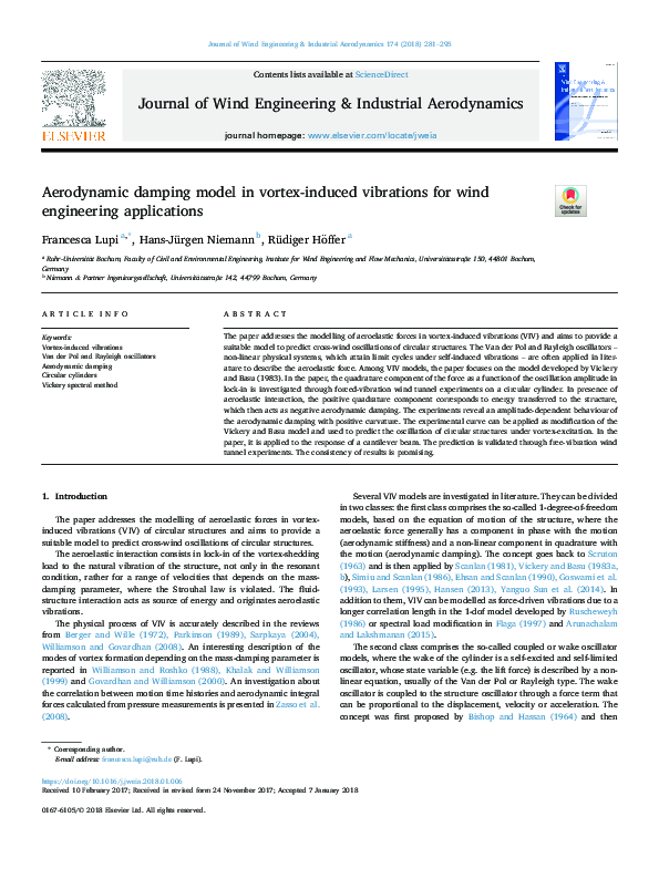 (PDF) Aerodynamic damping model in vortex-induced vibrations for wind engineering applications
