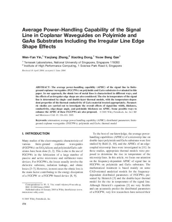 Pdf Average Power Handling Capability Of The Signal Line In Coplanar Waveguides On Polyimide