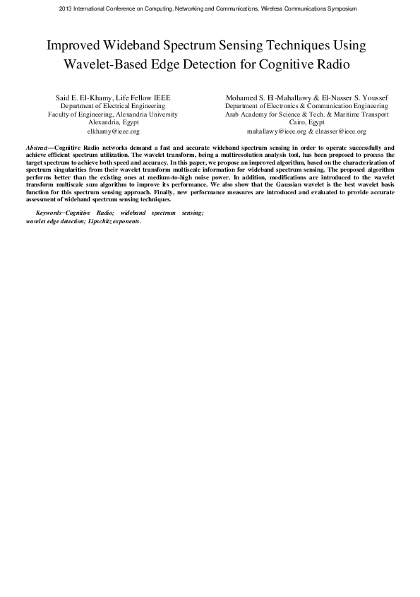 (PDF) Improved wideband spectrum sensing techniques using wavelet-based edge detection for ...