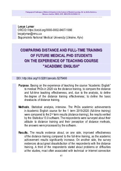 (PDF) Comparing Distance and Full-Time Training of Future Medical PHD ...