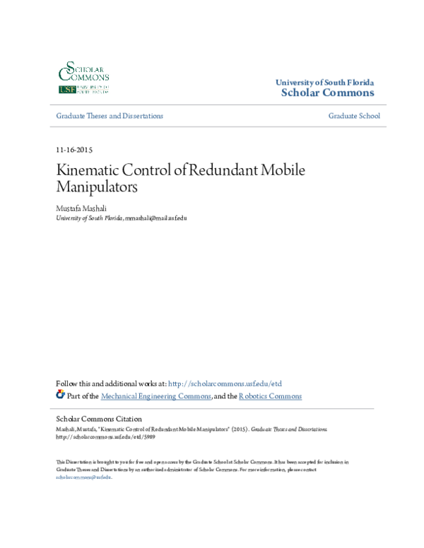 (PDF) Kinematic Control of Redundant Mobile Manipulators | Mustafa Mashali - Academia.edu